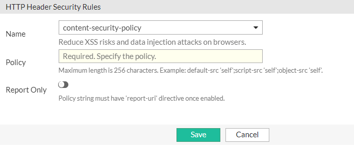 Configuring an HTTP Header Security policy | FortiADC 7.4.8 | Fortinet Document Library