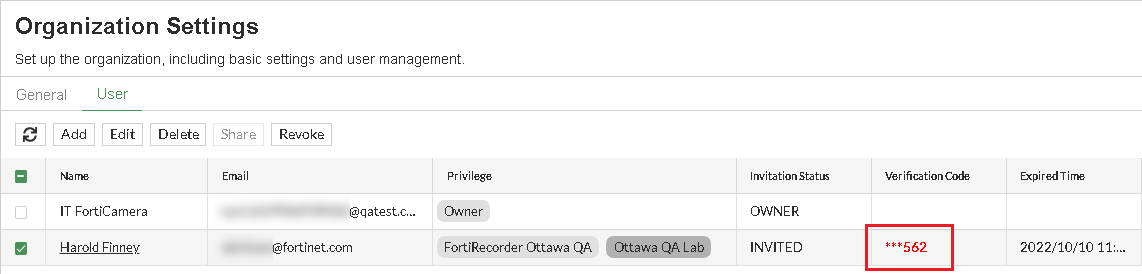 Inviting users to an organization | FortiCamera Cloud 23.1.0