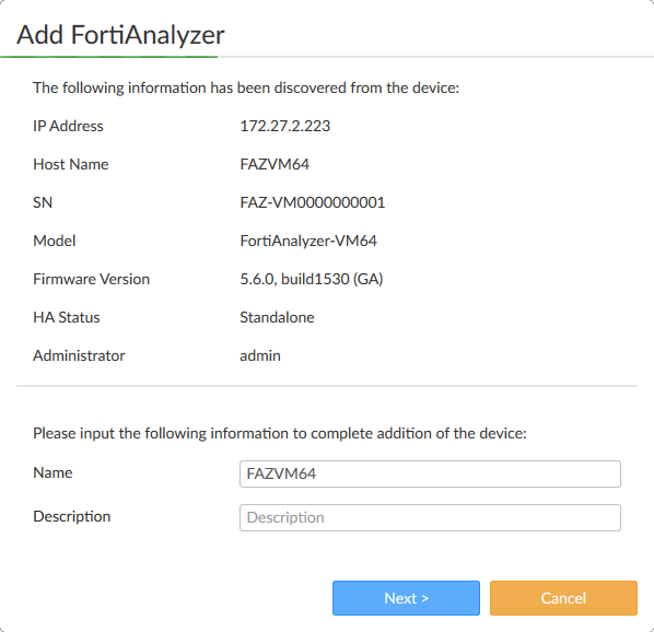 Adding FortiAnalyzer devices with the wizard | FortiManager 6.0.0 ...