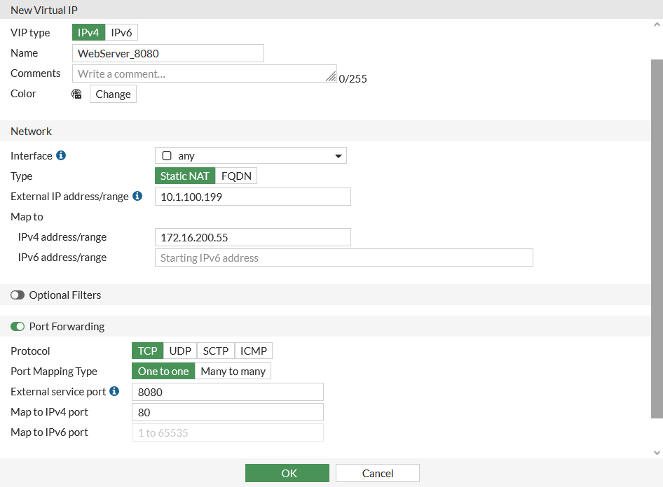 Virtual IPs with port forwarding | FortiGate / FortiOS 7.2.10 ...