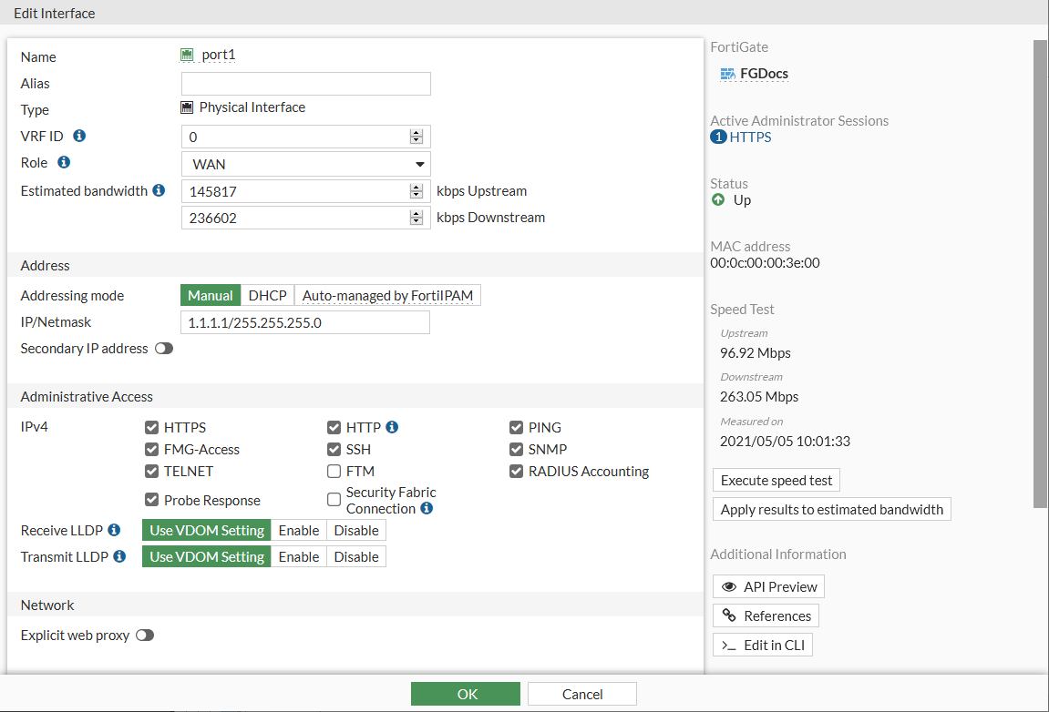 GUI speed test | FortiGate / FortiOS 7.2.10 | Fortinet Document Library