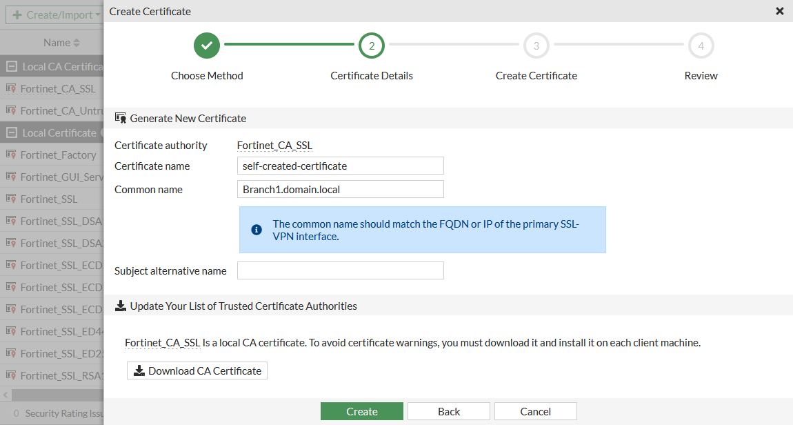 Generate a new certificate | FortiGate / FortiOS 7.2.10 | Fortinet ...