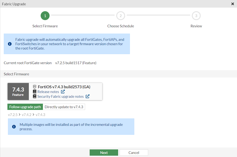 Upgrading Fabric or managed devices | FortiGate / FortiOS 7.2.10 ...