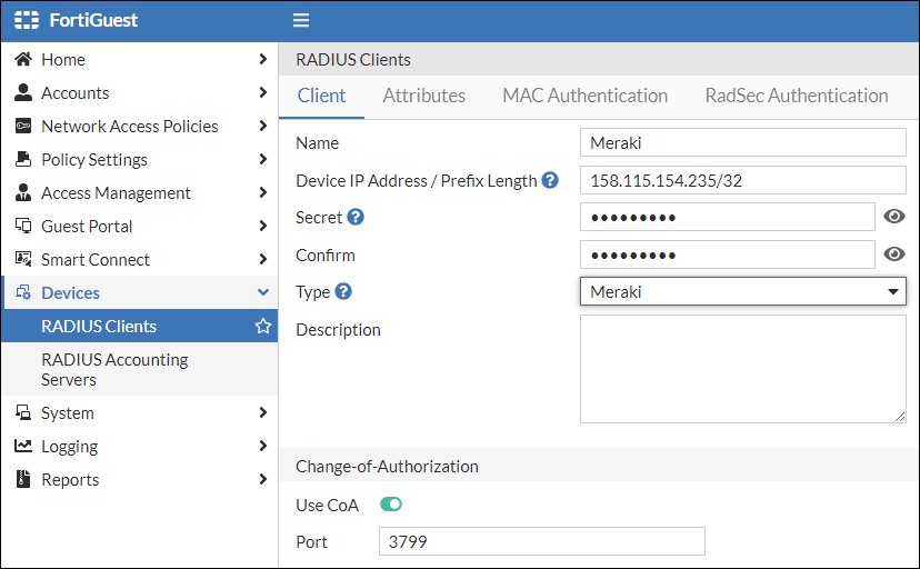 Adding Cisco Meraki to FortiGuest | FortiGuest 1.2.0 | Fortinet ...