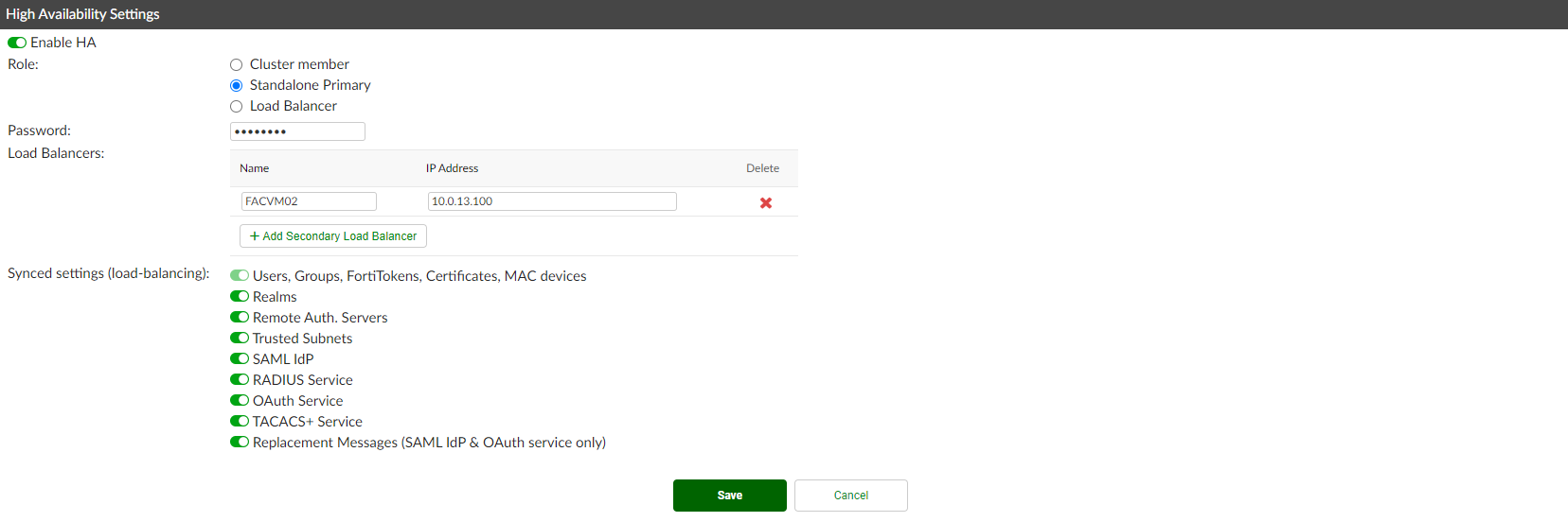 Configuring load balancing HA | FortiAuthenticator Public Cloud 6.6.0 ...