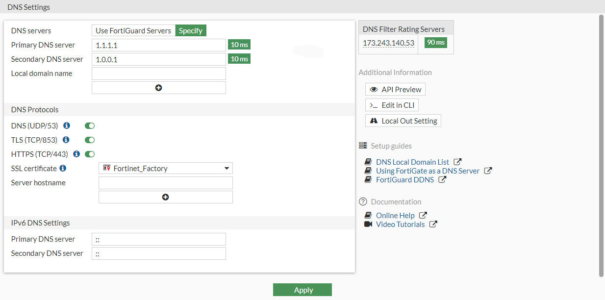 DNS over TLS and HTTPS | FortiGate / FortiOS 7.2.11 | Fortinet Document ...
