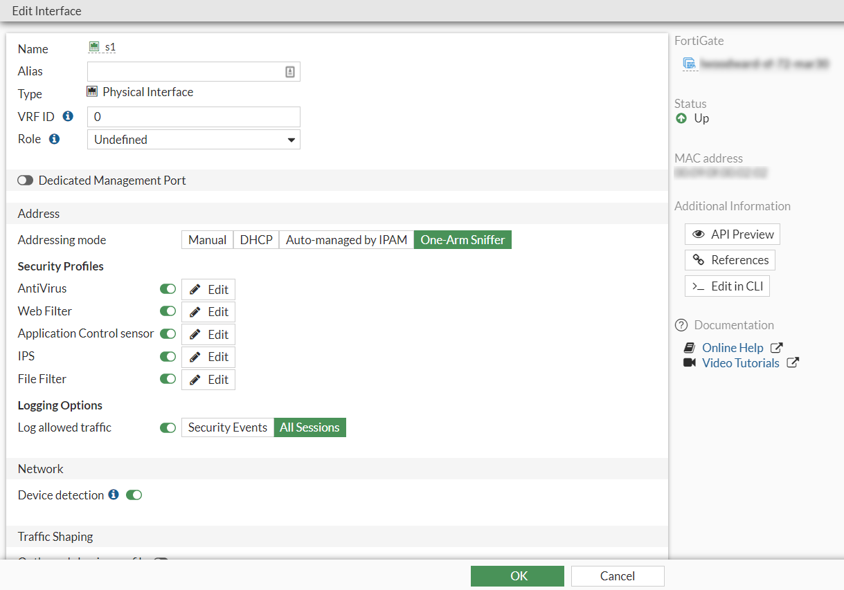 One-arm sniffer | FortiGate / FortiOS 7.2.11 | Fortinet Document Library