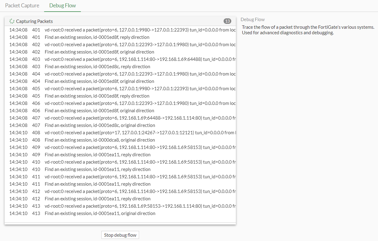 Using the debug flow tool | FortiGate / FortiOS 7.2.11 | Fortinet Document Library