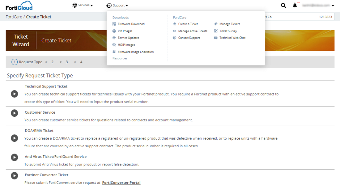 FortiCare Support | FortiCloud Services 23.4.0 | Fortinet Document Library