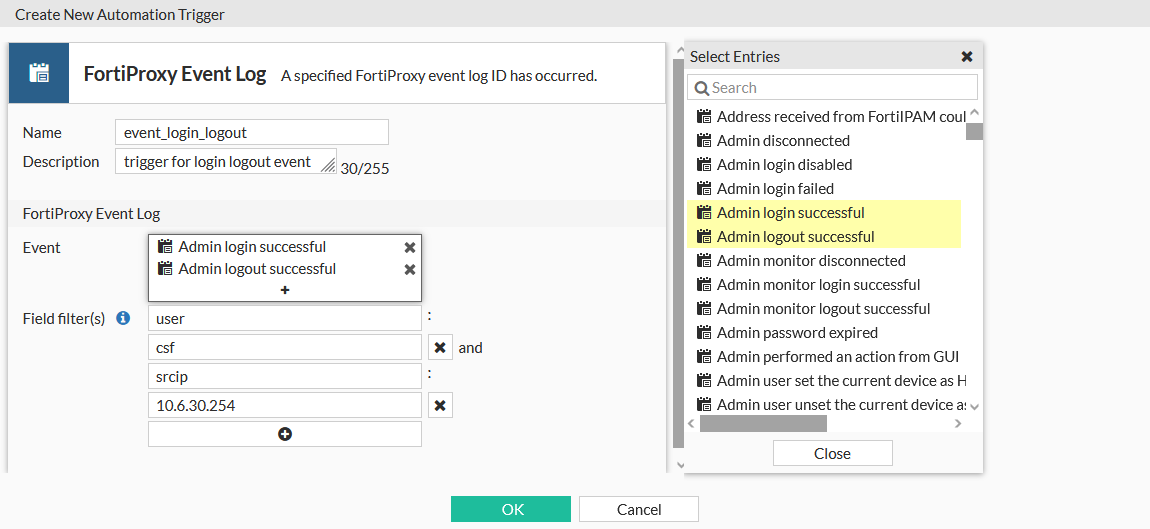 FortiProxy event log trigger | FortiProxy 7.6.0 | Fortinet Document Library