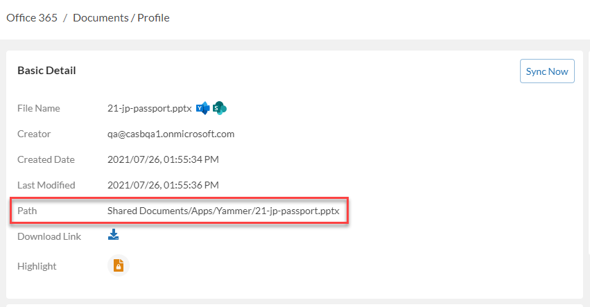 Yammer File Path | FortiCASB 24.1.b | Fortinet Document Library