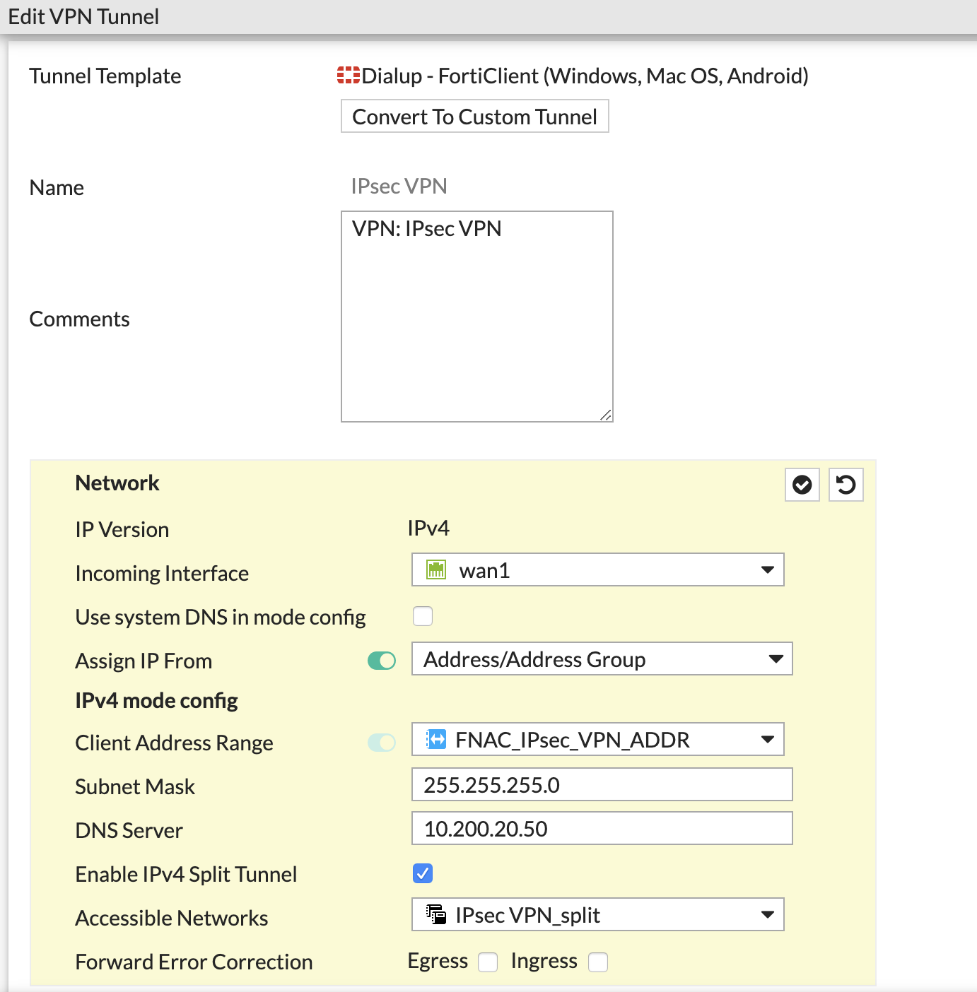 IPSec VPN | FortiNAC-F 7.2.0 | Fortinet Document Library