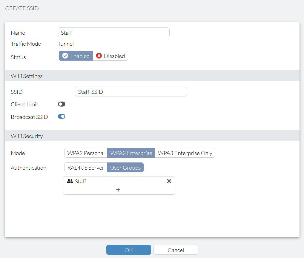 Example: Configuring an SSID using WPA2 Enterprise with a local user group | FortiSASE 24.2.44 ...