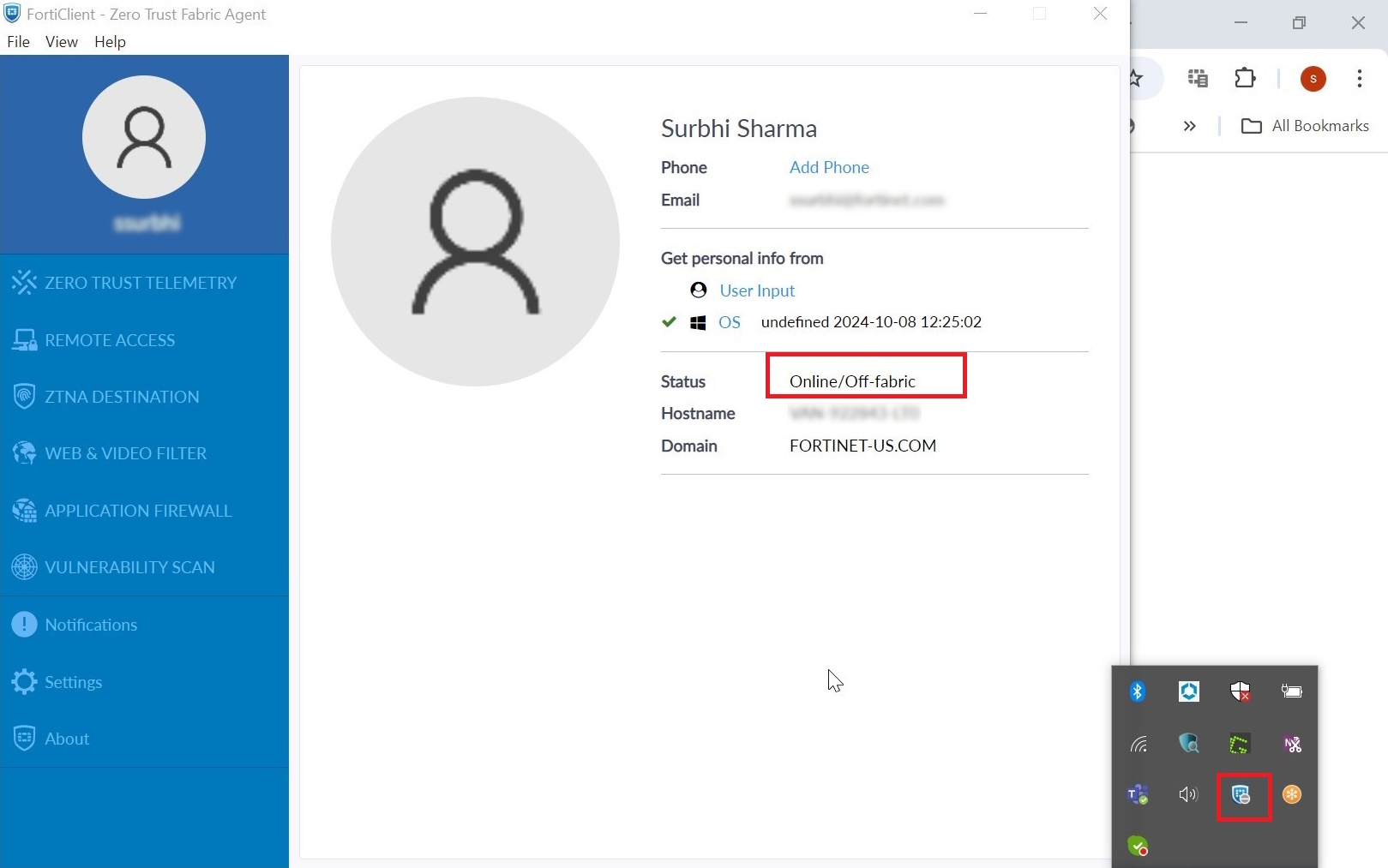 FortiTray icons for On-Fabric and VPN connection status 7.4.1 ...