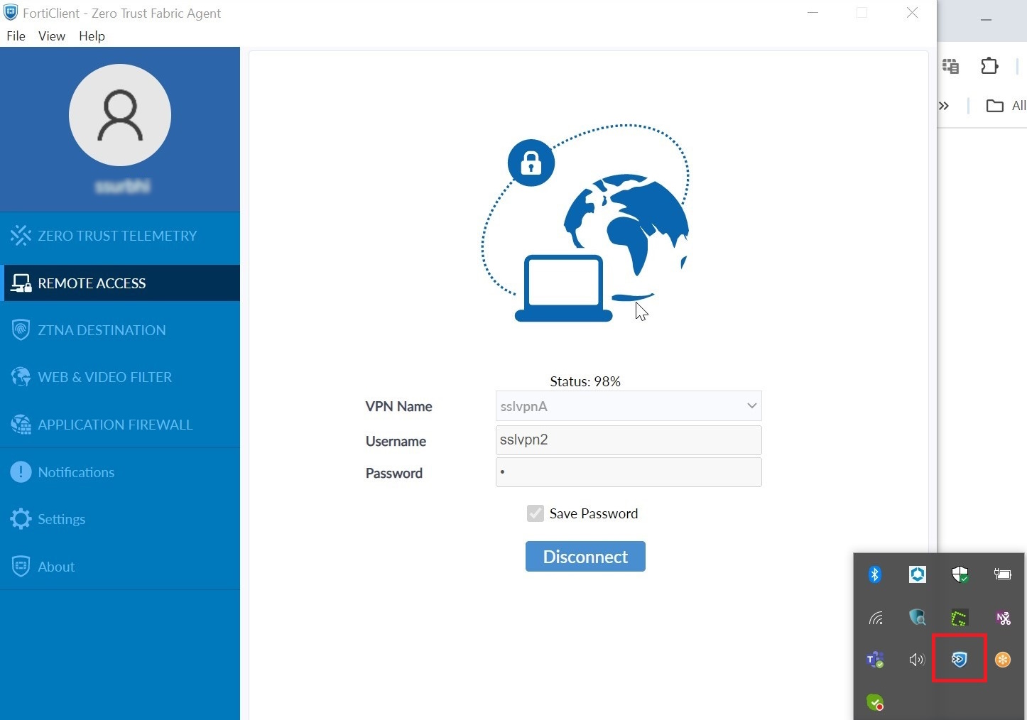 Fortitray Icons For On Fabric And Vpn Connection Status 7 4 1 Forticlient 7 4 0 Fortinet