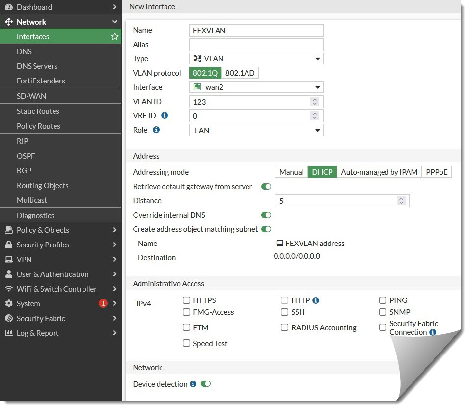 VLAN mode | FortiExtender 7.2.0