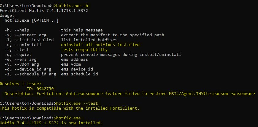 Manually installing a FortiClient hotfix | FortiClient 7.4.2 | Fortinet ...