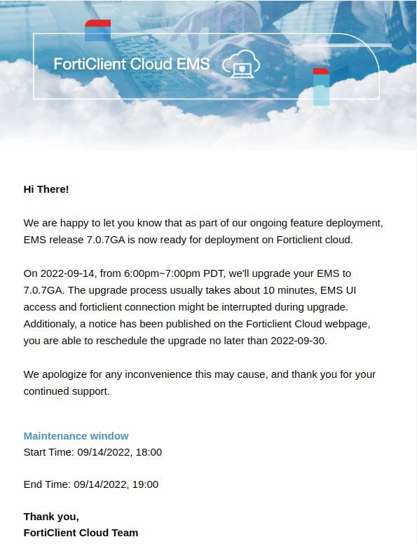 Upgrading FortiClient Cloud | FortiClient Cloud | Fortinet Document Library