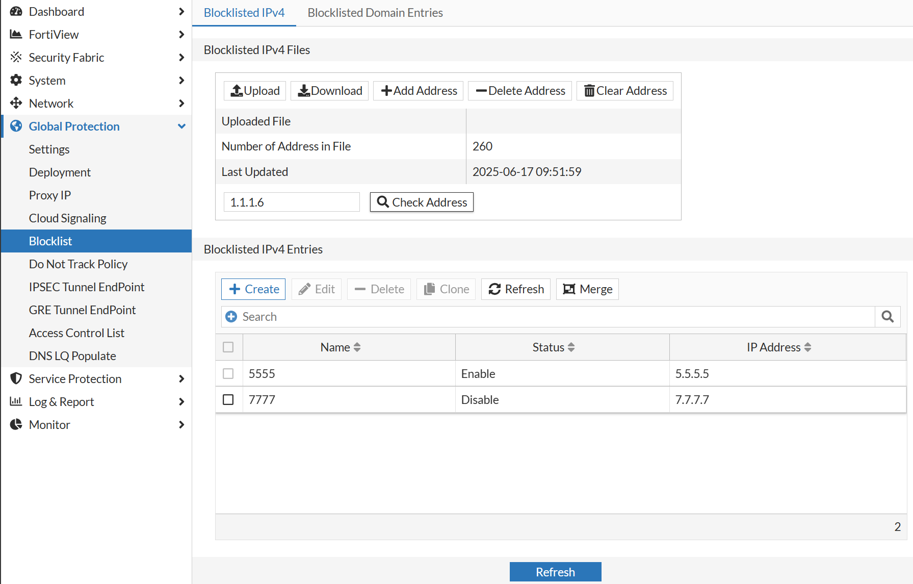Configuring blocklisted IPv4 addresses | FortiDDoS-F 7.2.1 | Fortinet ...