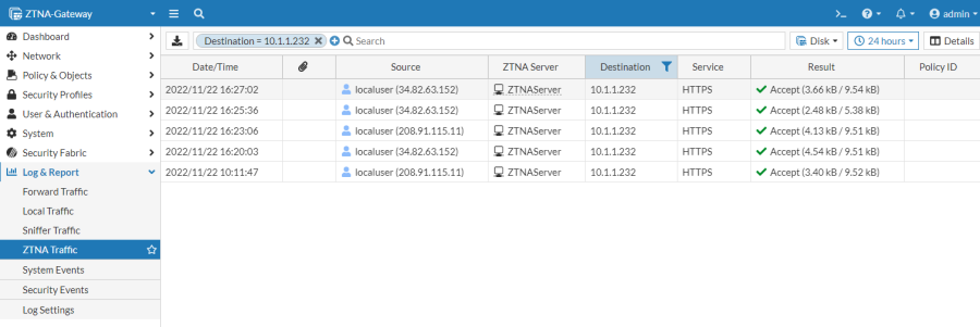 Connect to the protected server over ZTNA using basic pre ...