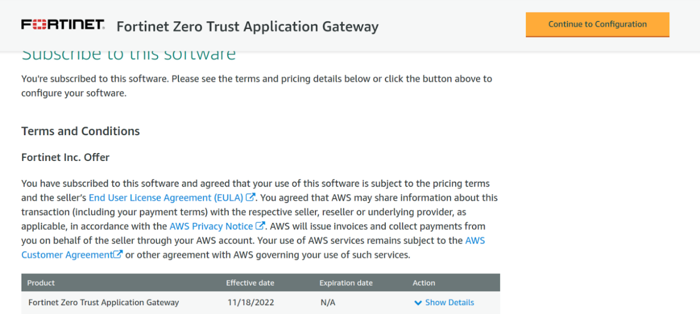 AWS marketplace selection and pre-configuration | FortiGate Public Cloud 7.2.4 | Fortinet ...