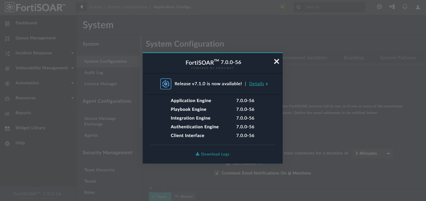 Downloading FortiSOAR logs | FortiSOAR 7.3.1