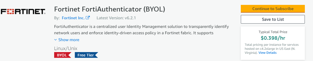 Launching FortiAuthenticator-VM from AWS Marketplace ...