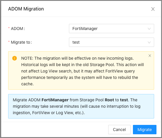 Migrate an ADOM to another Storage Pool | FortiAnalyzer BigData 7.4.3 ...