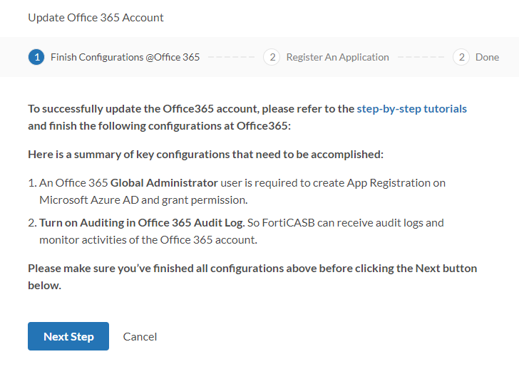 Update Office 365 Account | FortiCASB 24.2.a | Fortinet Document Library