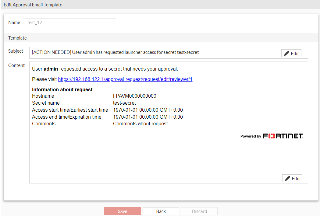 Creating an approval email template | FortiPAM 1.3.0 | Fortinet ...