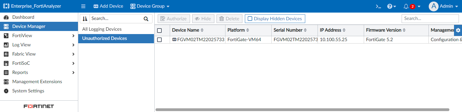 Unauthorized devices | FortiAnalyzer 7.6.1 | Fortinet Document Library