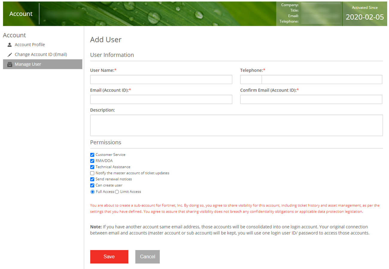 User permissions | FortiCloud Account Services 23.3.a