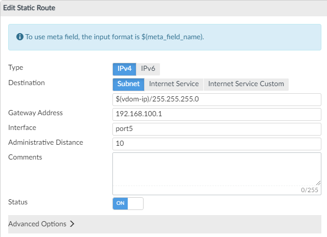 Static route templates | FortiManager 7.6.3 | Fortinet Document Library