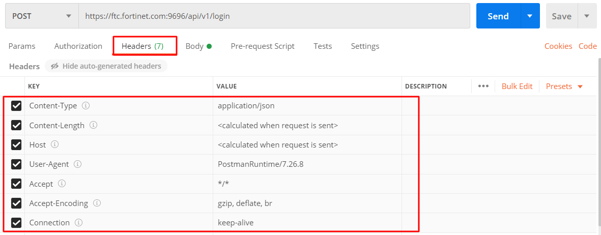 Postman examples | FortiToken Cloud | Fortinet Document Library