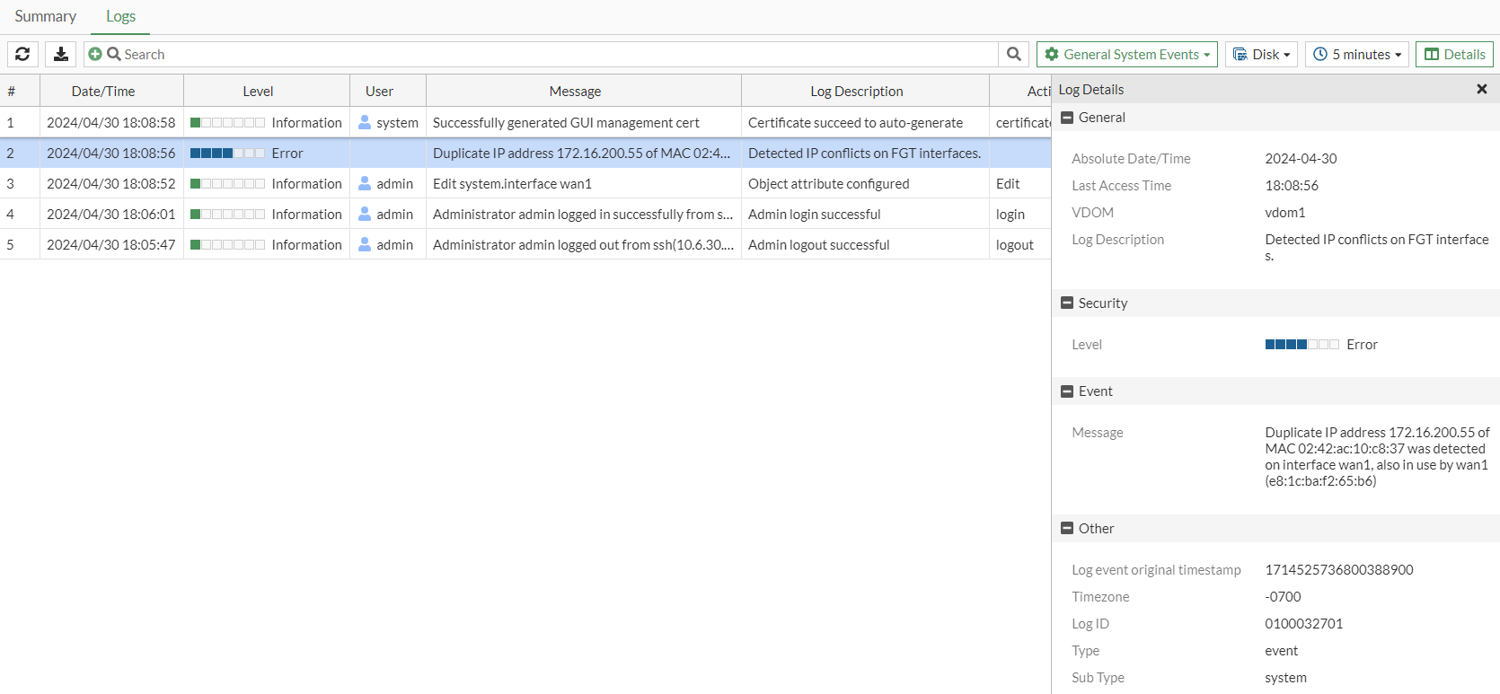 Logging detection of duplicate IPv4 addresses NEW | FortiGate / FortiOS ...