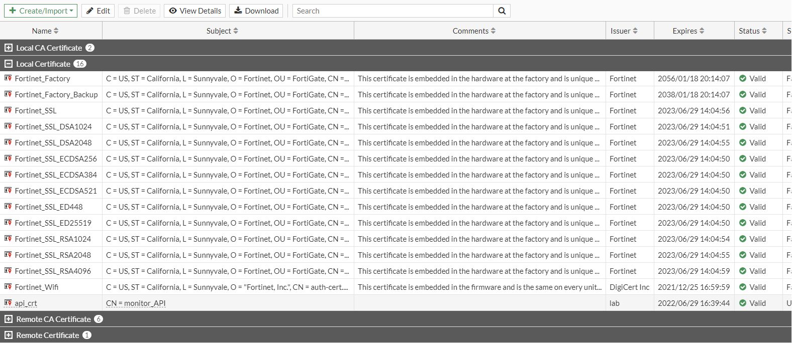Uploading certificates using an API | FortiGate / FortiOS 7.6.0 ...