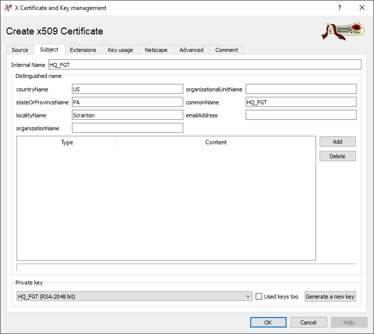 Creating certificates with XCA | FortiGate / FortiOS 7.6.0 | Fortinet ...