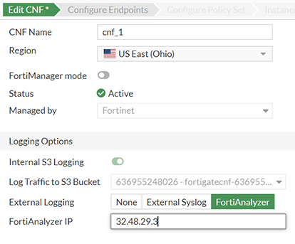 Configure multiple log targets per FortiGate CNF instance 23.1.a ...