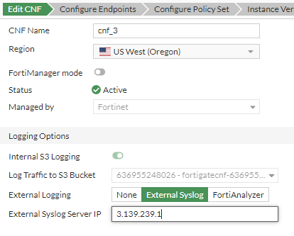Configure multiple log targets per FortiGate CNF instance 23.1.a ...