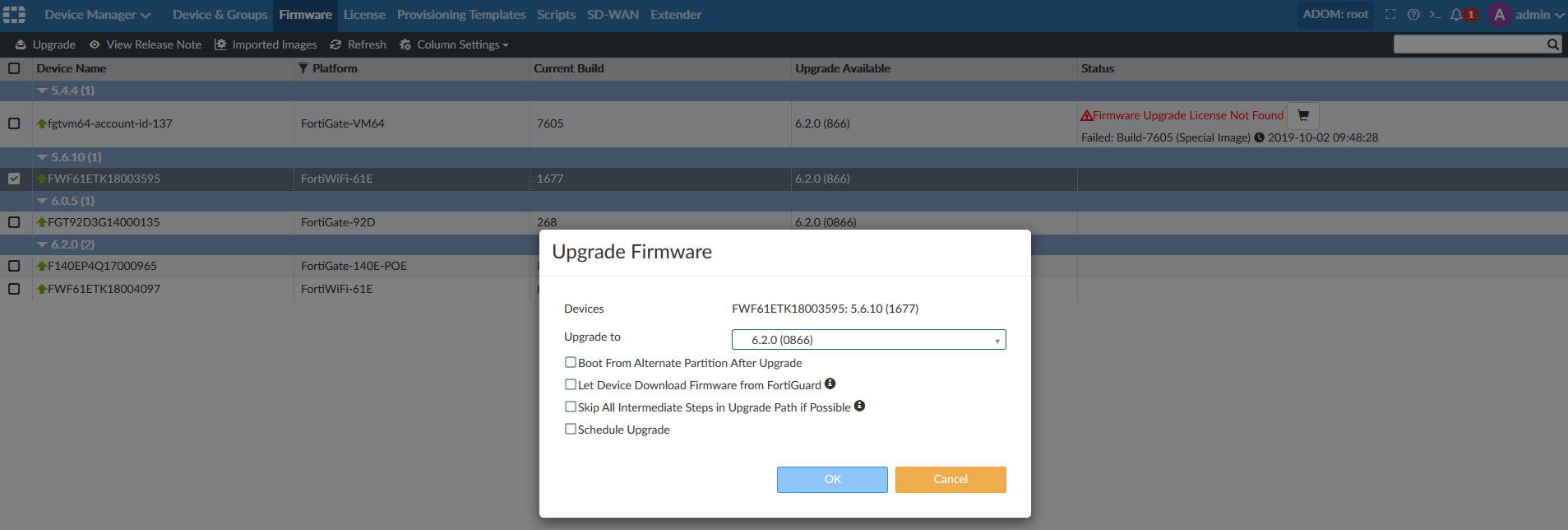 Automatic multi-step firmware upgrade on FortiGate | FortiManager 6.4.0 ...