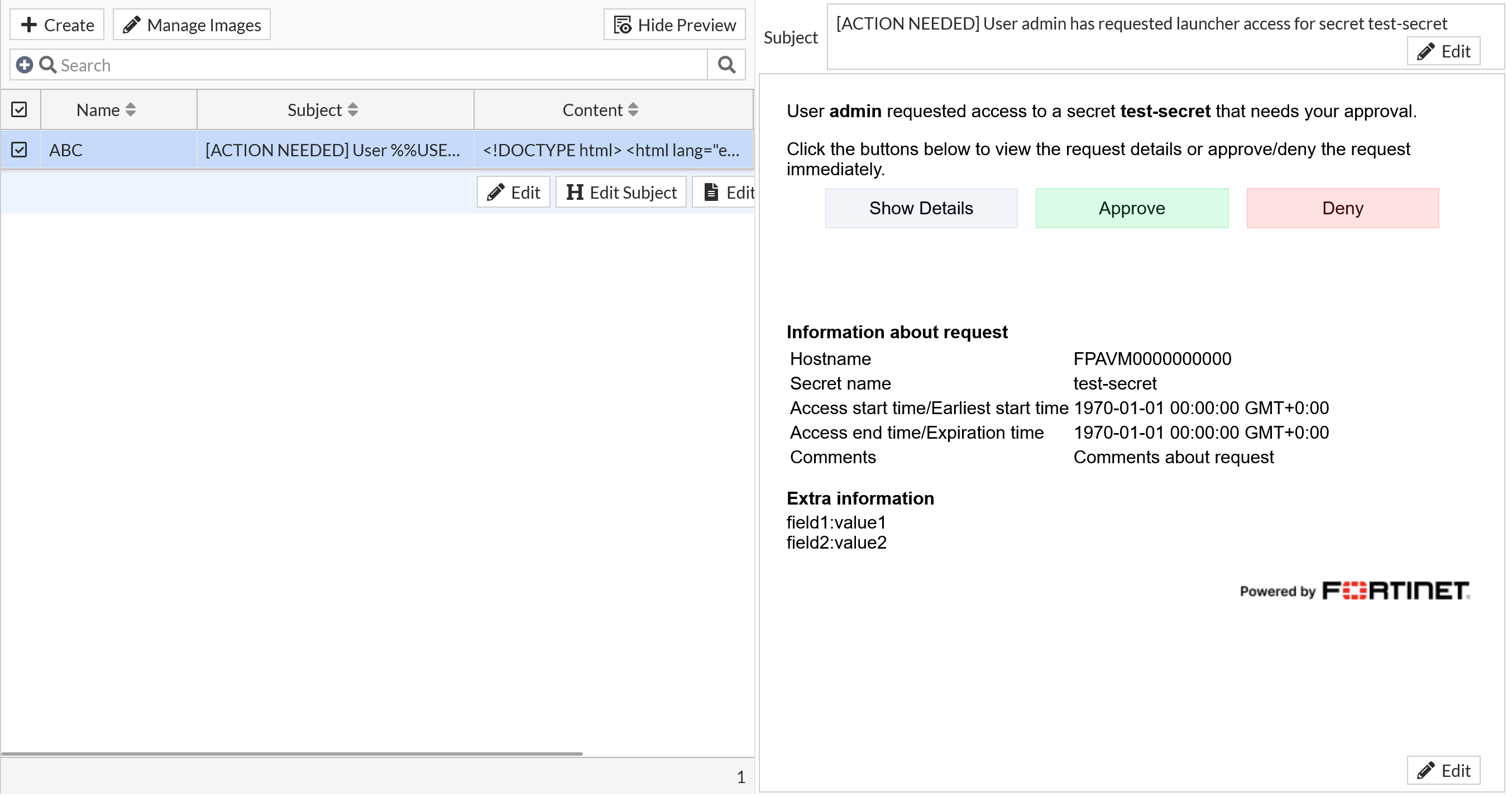 Approval email template | FortiPAM 1.6.0 | Fortinet Document Library