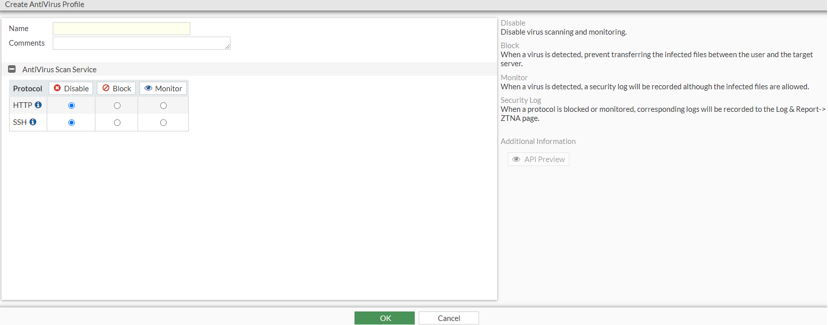 Creating an antivirus profile | FortiPAM 1.6.0 | Fortinet Document Library