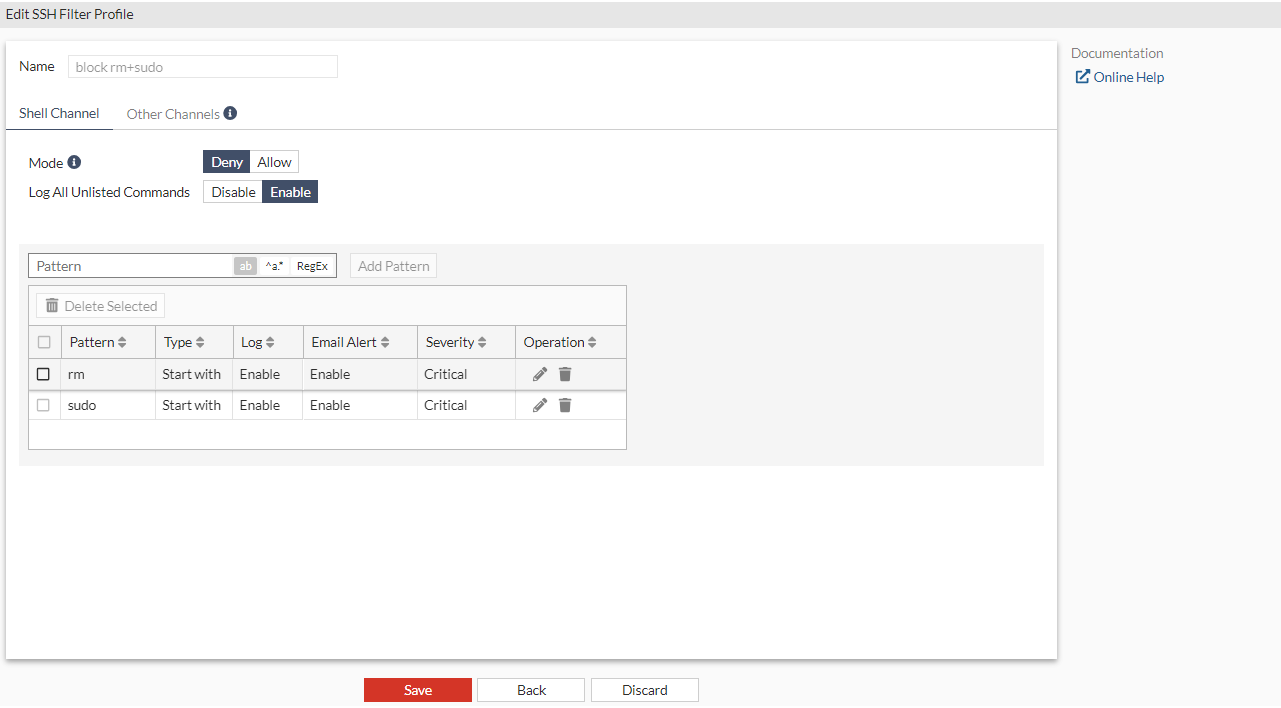 Example SSH filter profiles example | FortiPAM 1.6.0 | Fortinet Document Library