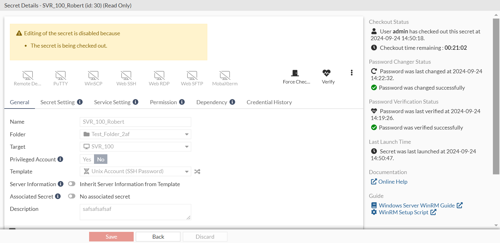 Launching a secret | FortiPAM 1.6.0 | Fortinet Document Library