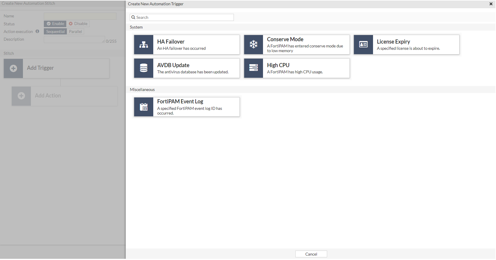Creating an automation stitch | FortiPAM 1.6.0 | Fortinet Document Library