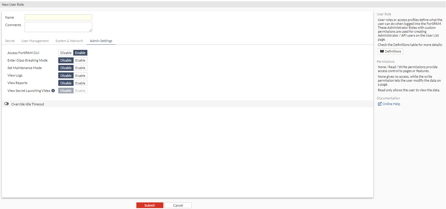 Role | FortiPAM 1.6.0 | Fortinet Document Library