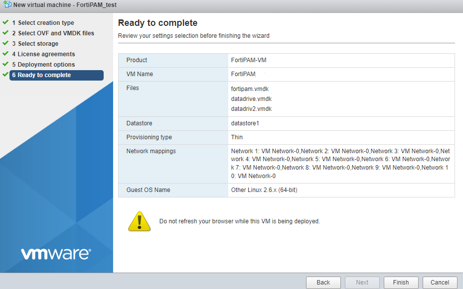 Installation on VMware | FortiPAM 1.6.0 | Fortinet Document Library