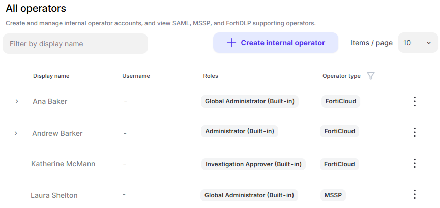 Operator accounts | FortiDLP | Fortinet Document Library