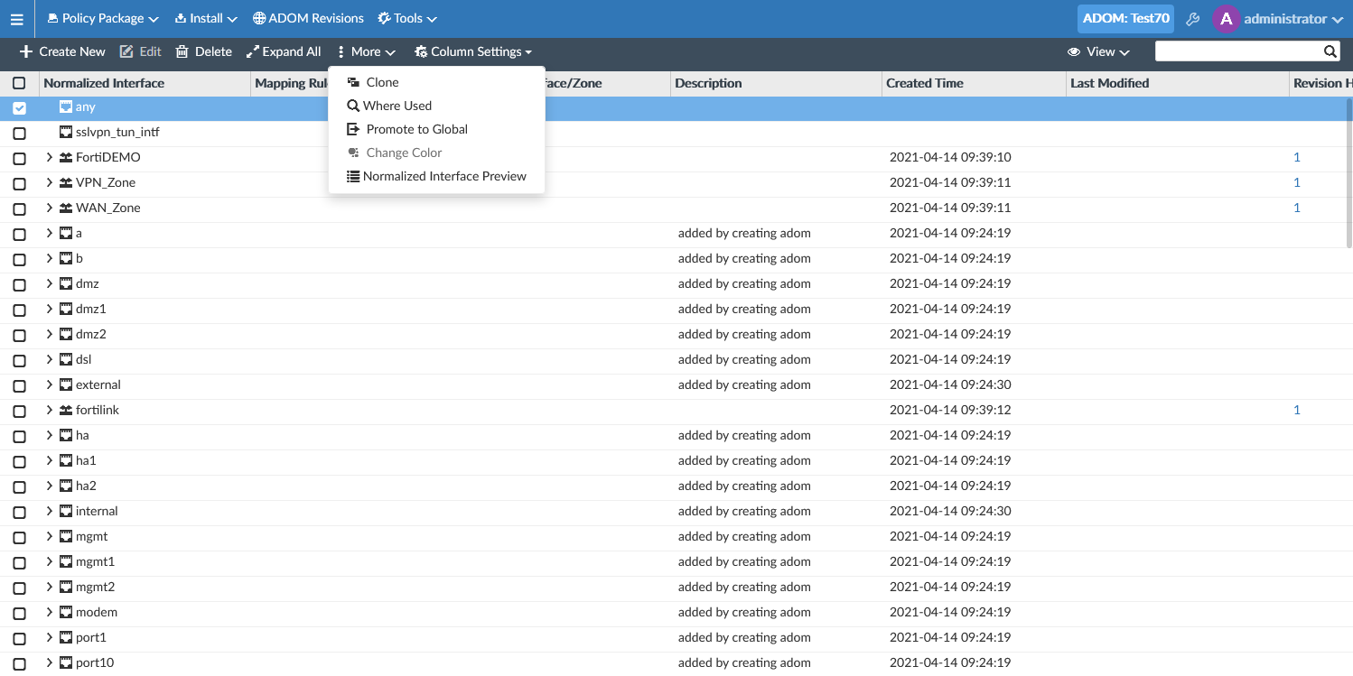 Viewing Normalized Interfaces Mapped To Devices Fortimanager 7 0 10 Fortinet Document Library