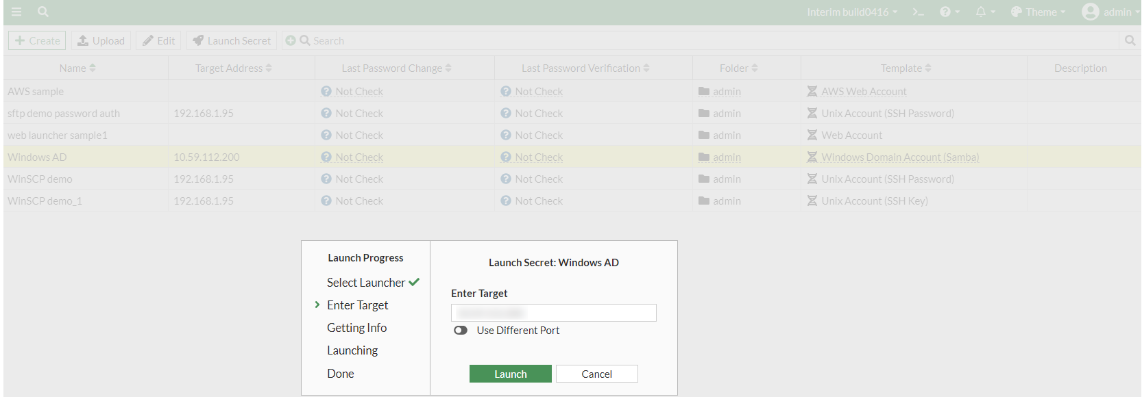 Launching a secret for the SMB server using the Web SMB launcher ...